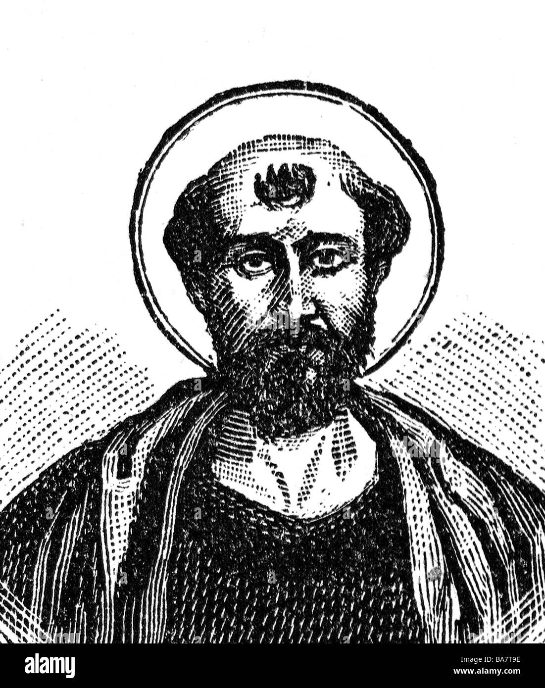 Telesphorus, + 136, Papst 125 - 136 (?), portrait, wood engraving ...