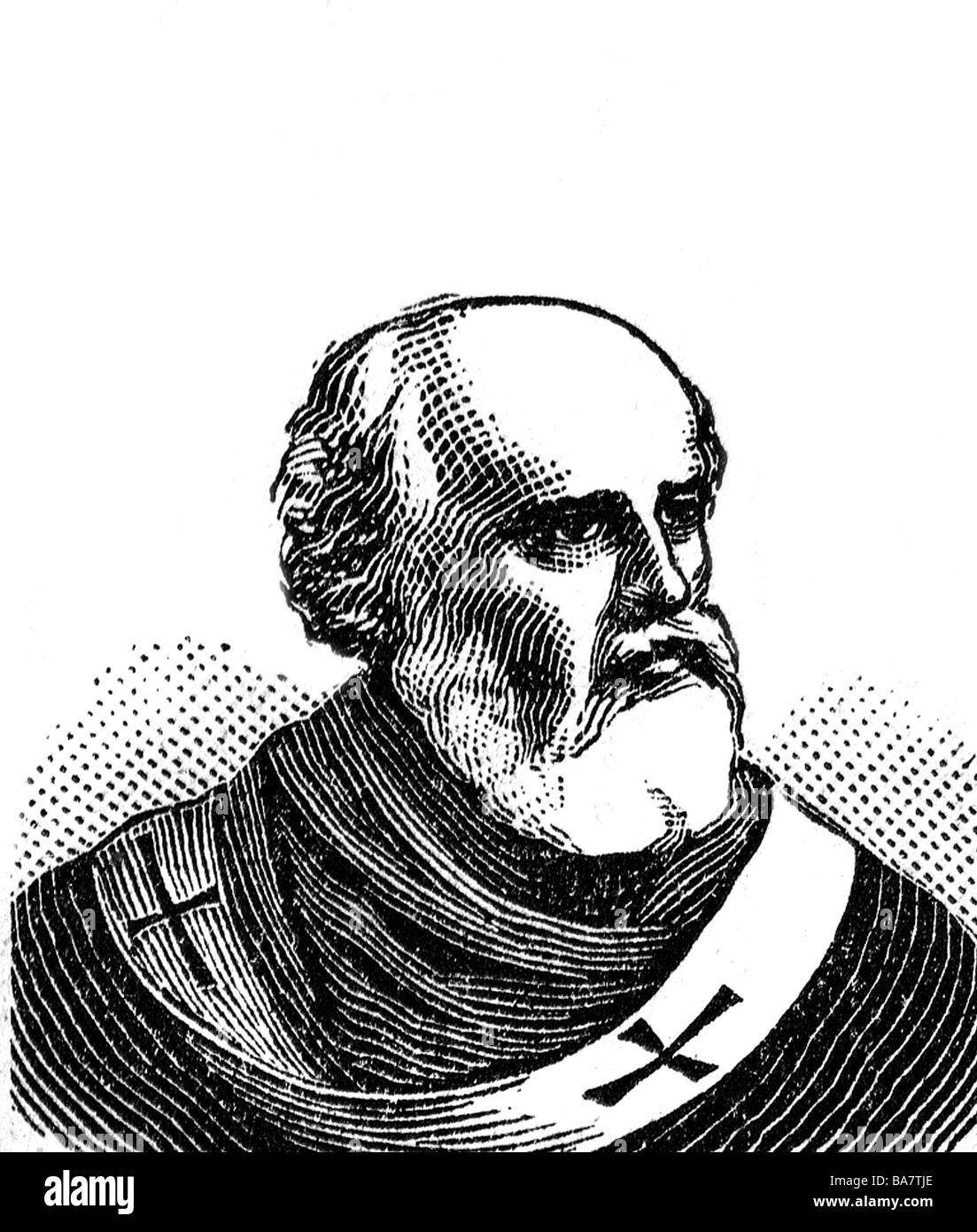 Sisinnius, + 4.2.708, Pope 15.1.708 - 4.2.708, portrait, wood engraving ...