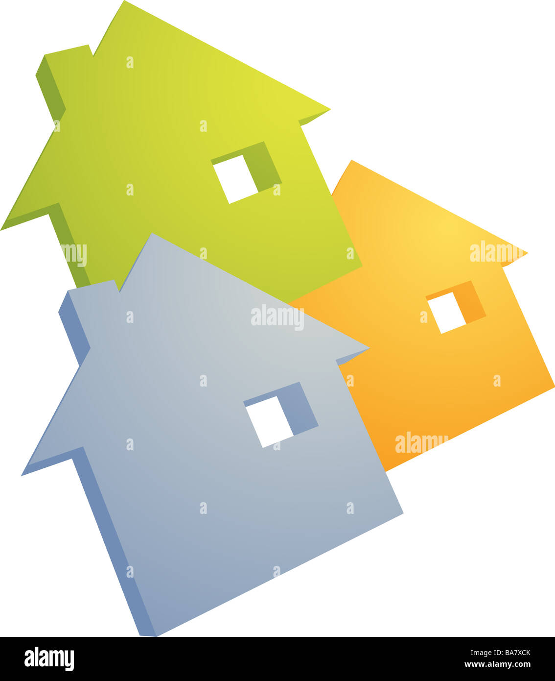 House illustration colored design of 3 home icons Stock Photo - Alamy