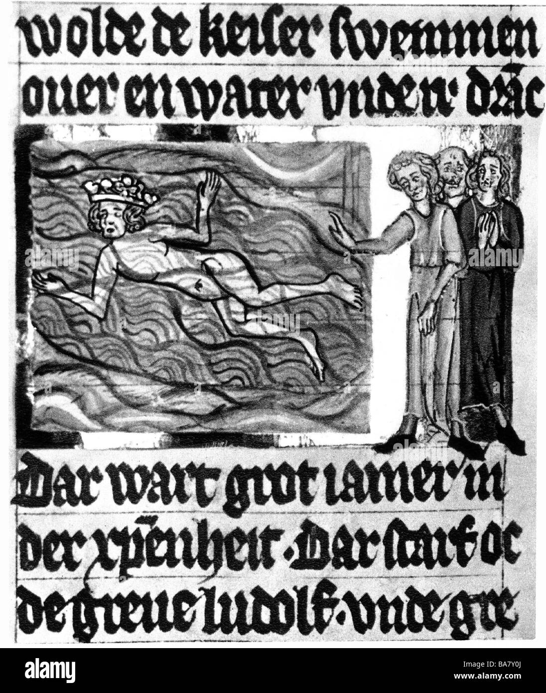 Miniature from a medieval manuscript Black and White Stock Photos ...