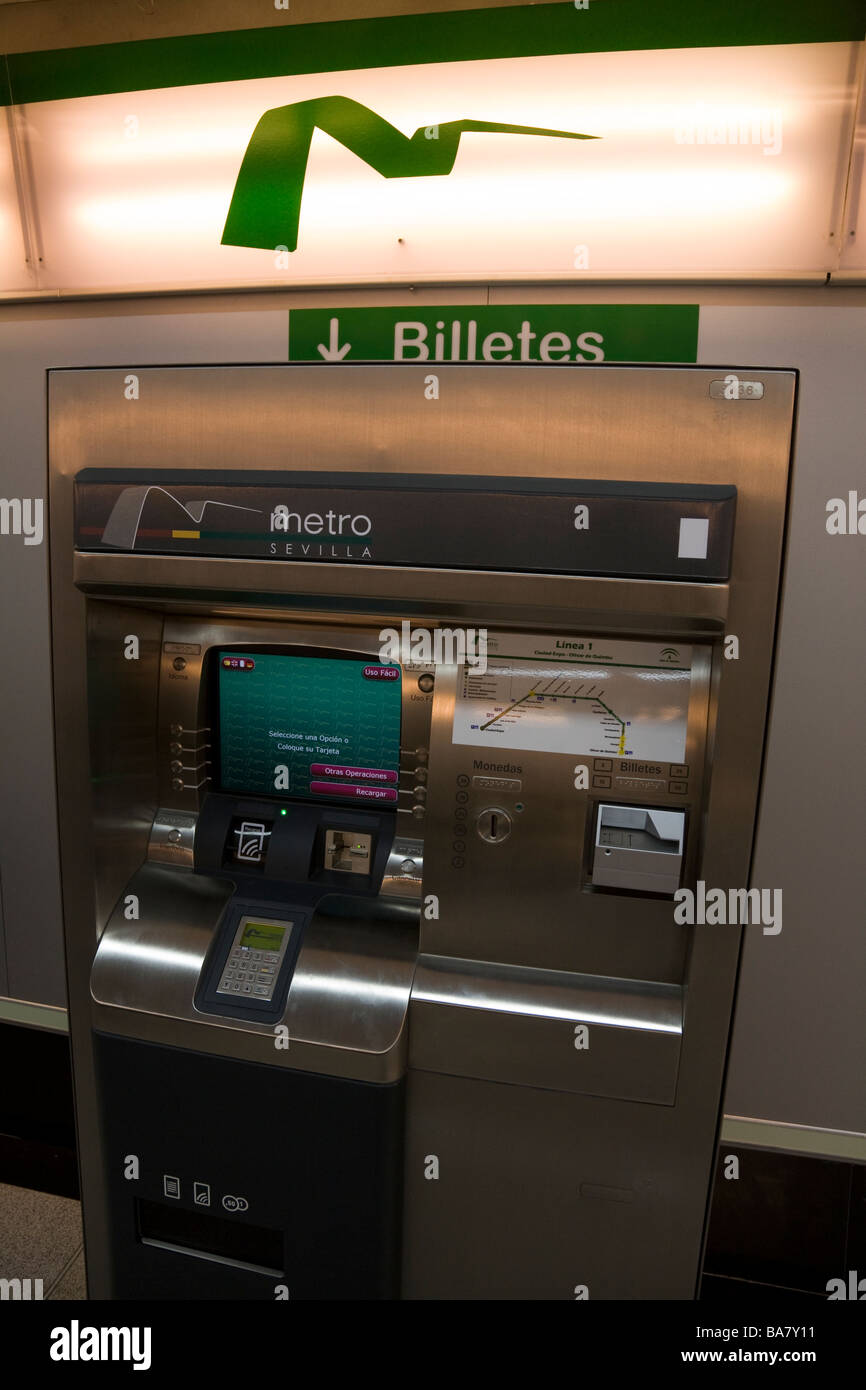 Metro ticket machine at Nervion station on the Seville metro ...