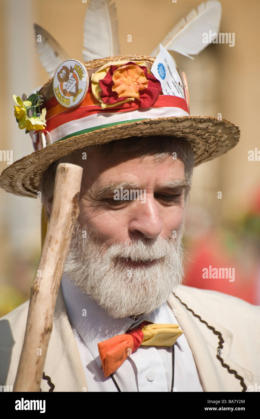 Male morris dancer at the 2009 Oxford Folk Festival Oxford England UK ...