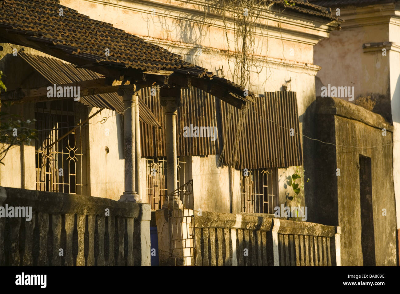 India Goa Panaji Town Street buildings decrepit Asia South-Asia city ...