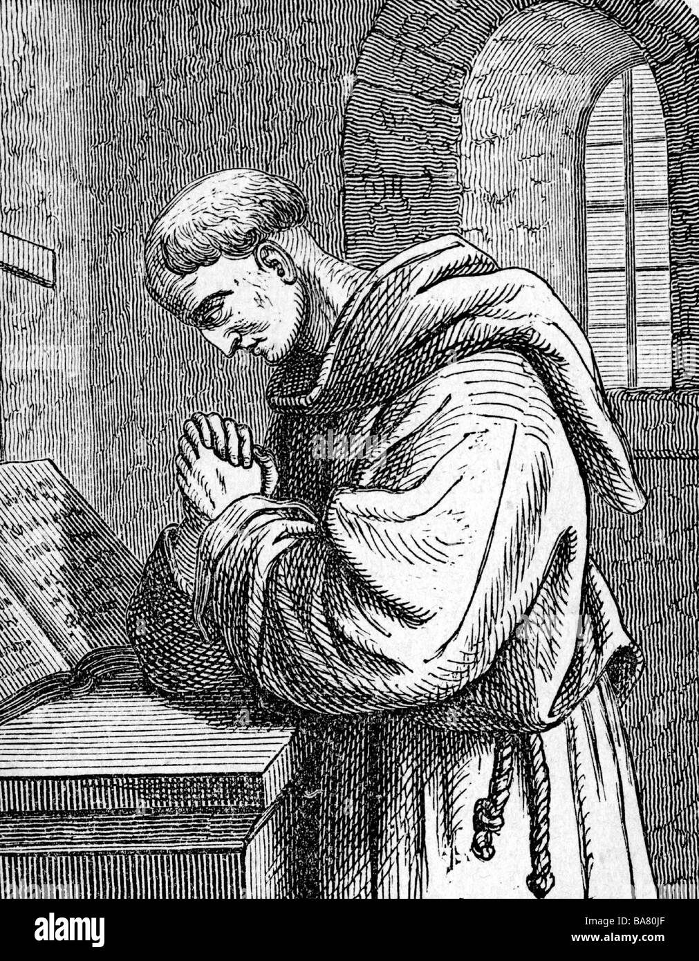 Gall, Saint, circa 550 - 16.10.645, Irish monk and missionary, praying ...