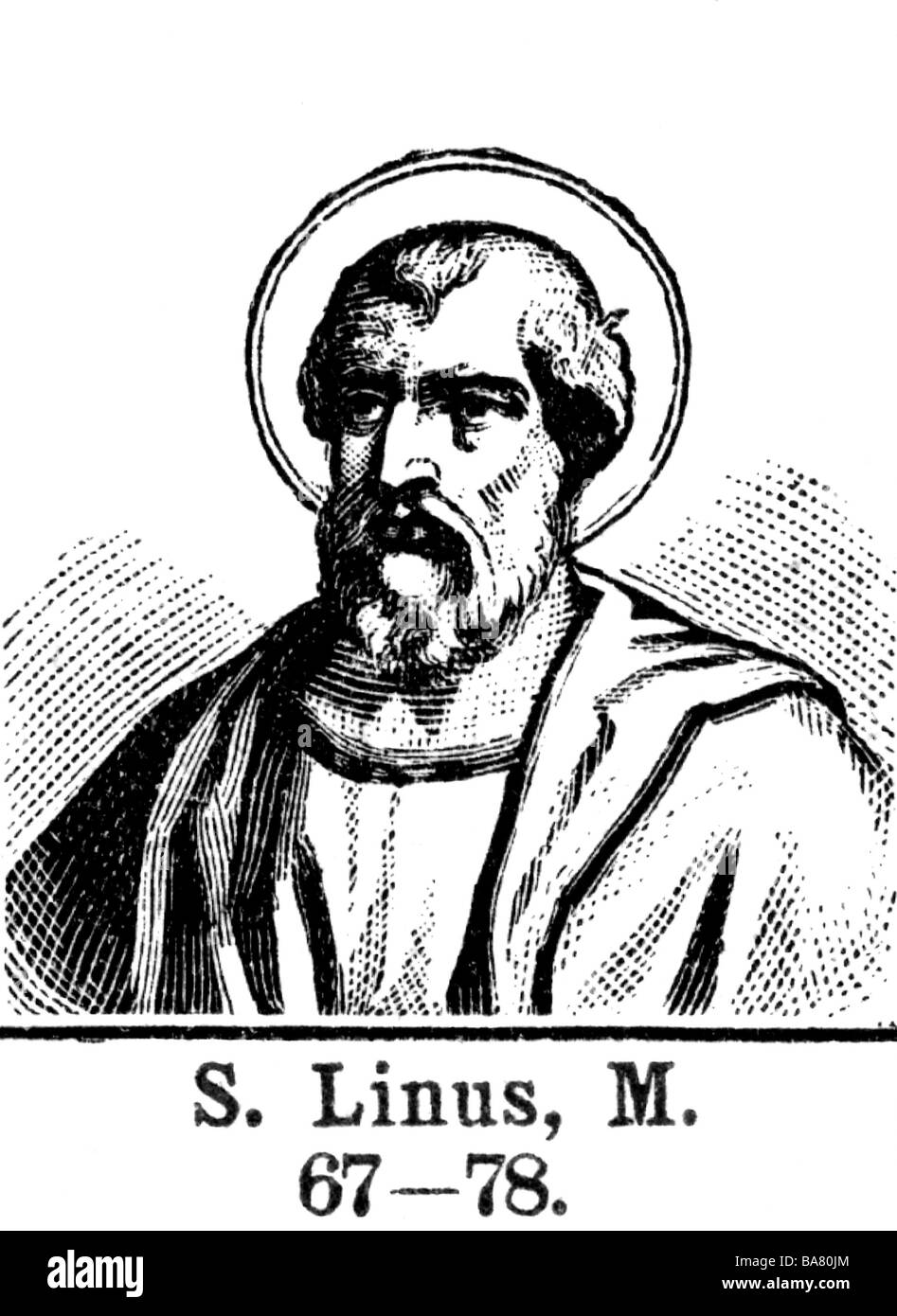 Linus, + 23.9.76, Pope 67 - 23.9.76, portrait, wood engraving, circa ...