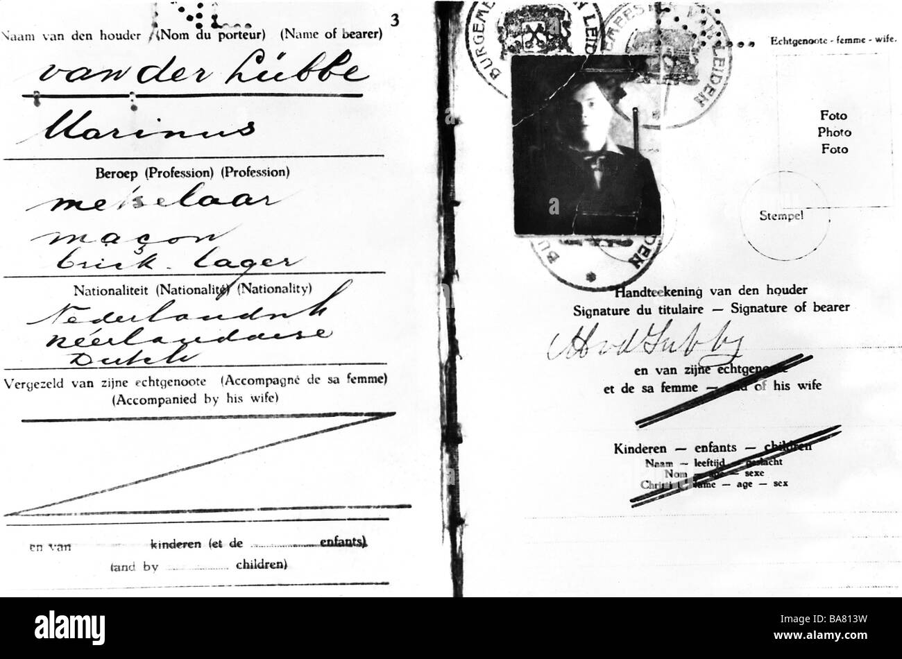 Lubbe, Marinus van der, 13.1.1909 - 10.1.1934, Dutch communist, fire ...