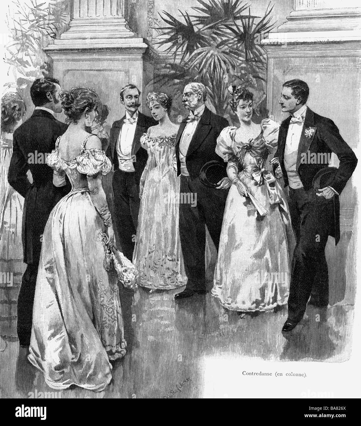 dance, contredance, wood engraving, France, late 19th century ...