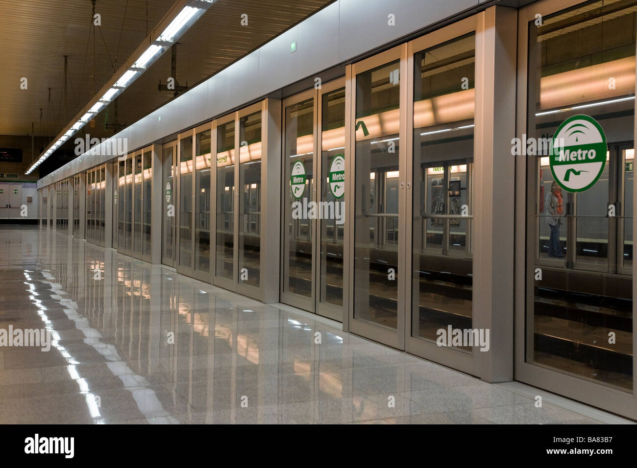 Nervion station platform on the Seville metro underground system ...