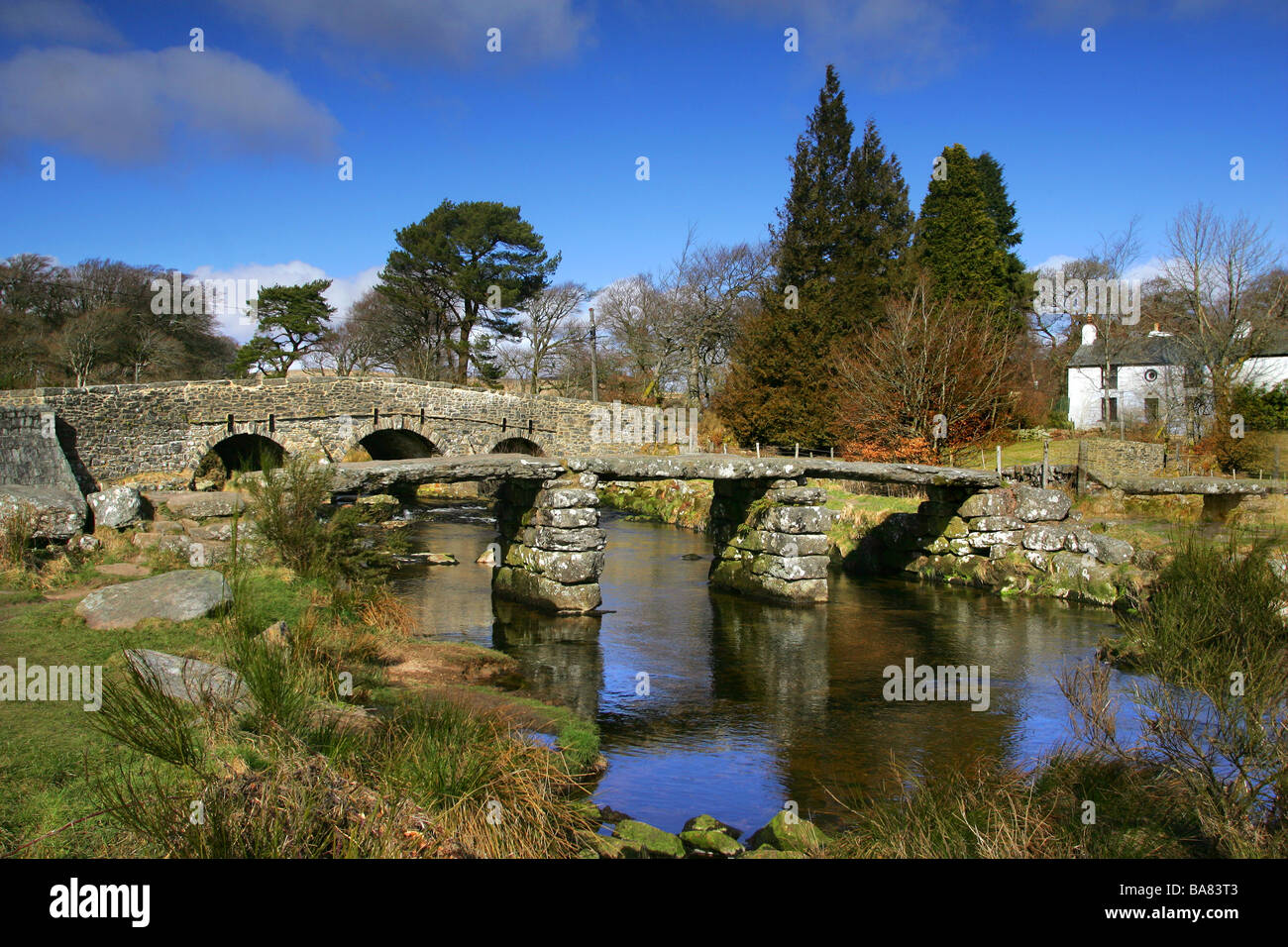 Clapper bridge, Postbridge, Dartmoor Stock Photo - Alamy