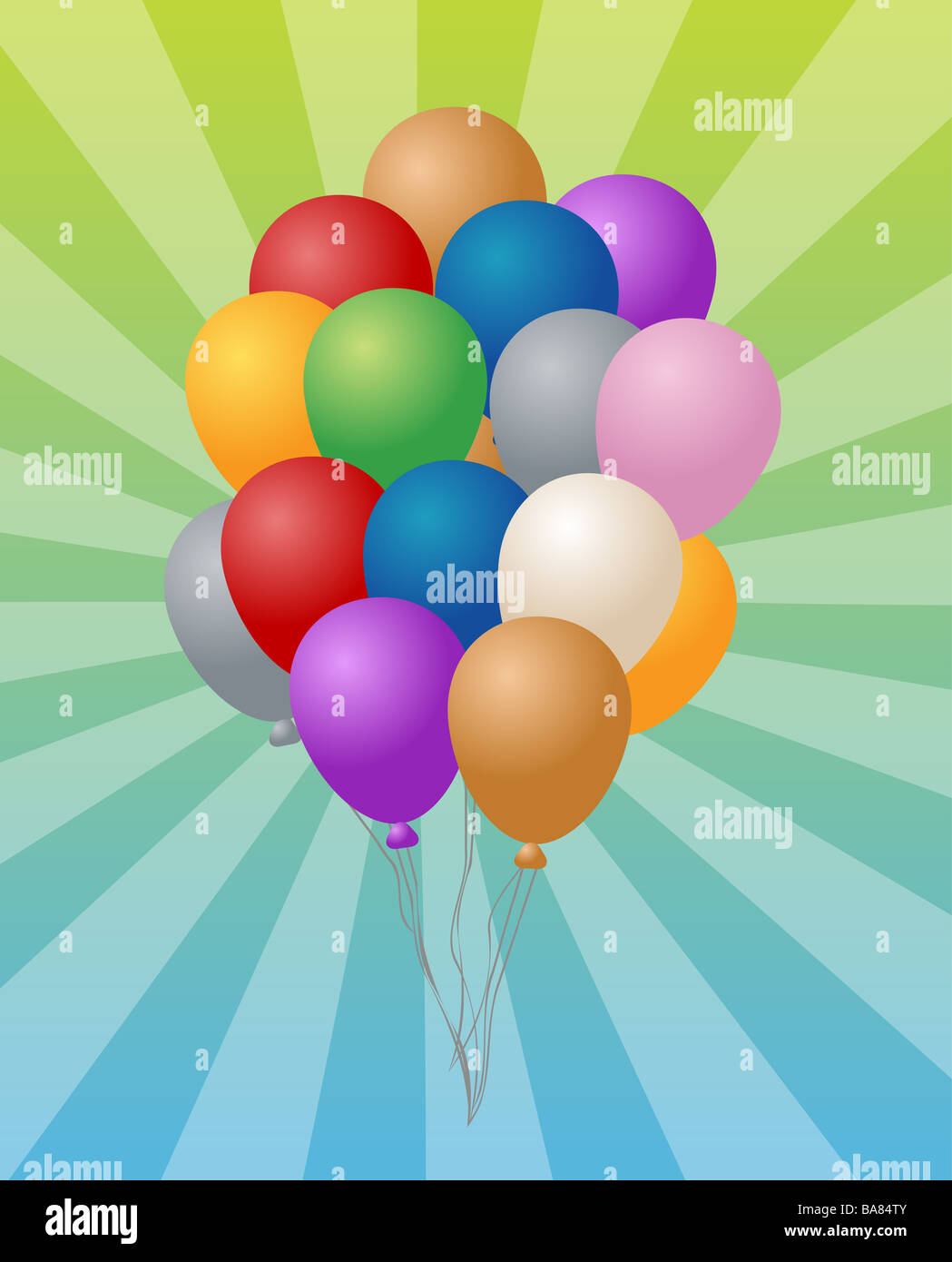 Group of many festive colored balloons illustration Stock Photo - Alamy