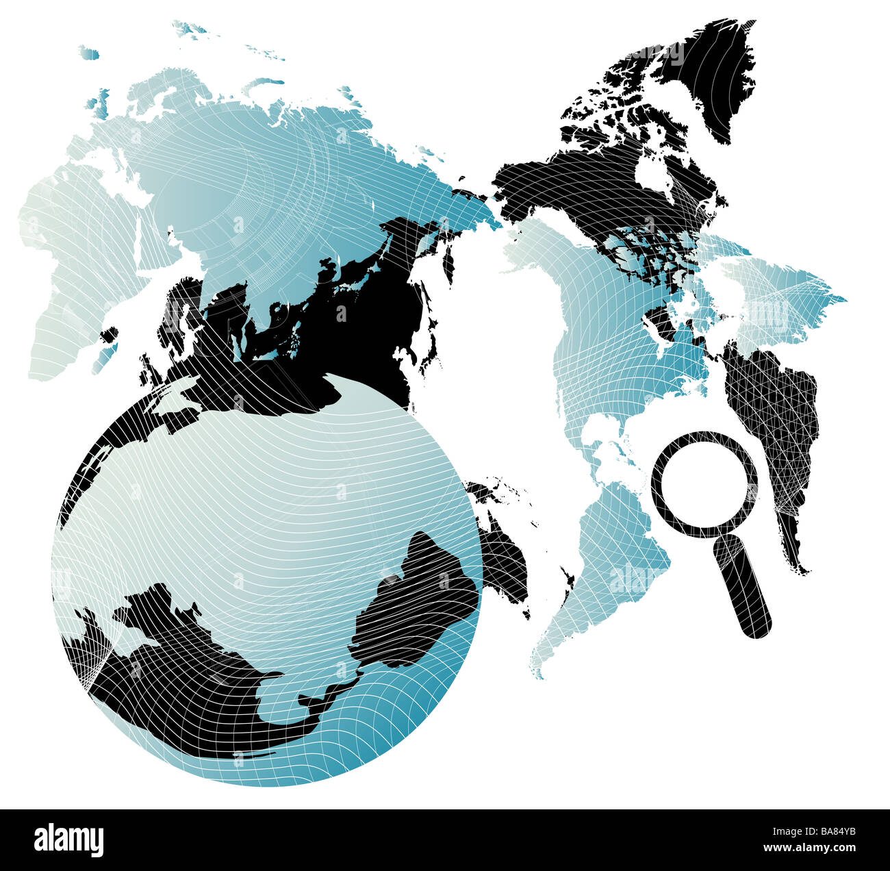 Vector illustrated background with map of the world and objects of ...