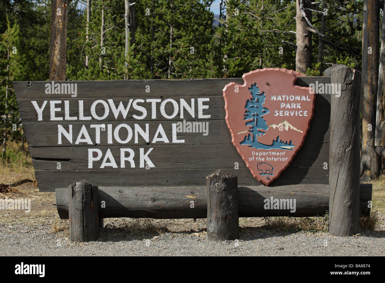 Yellowstone national Park Sign at entrance in North America USA Stock ...