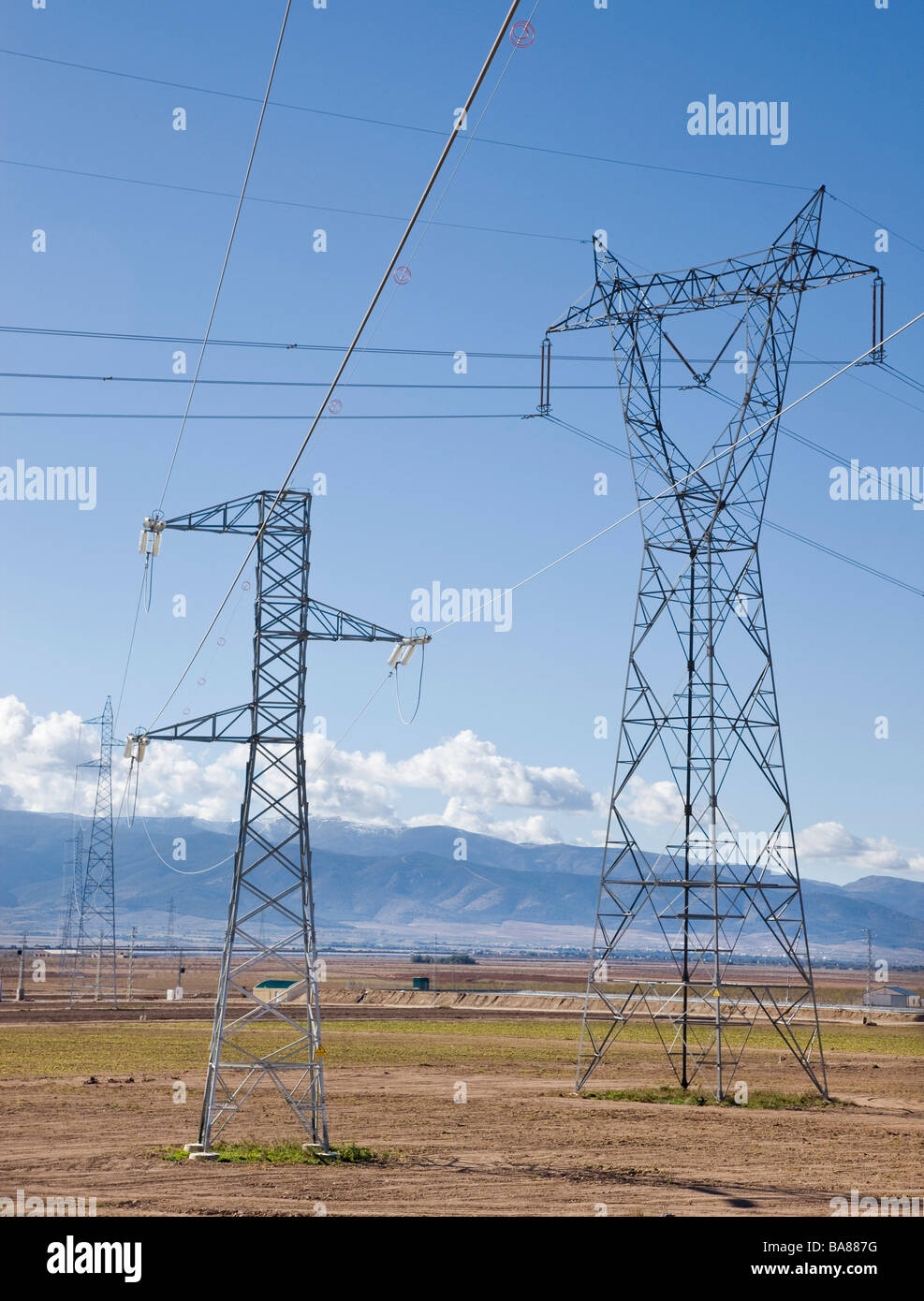 La Calahorra, Granada, Spain; Electricity pylons and power lines Stock ...