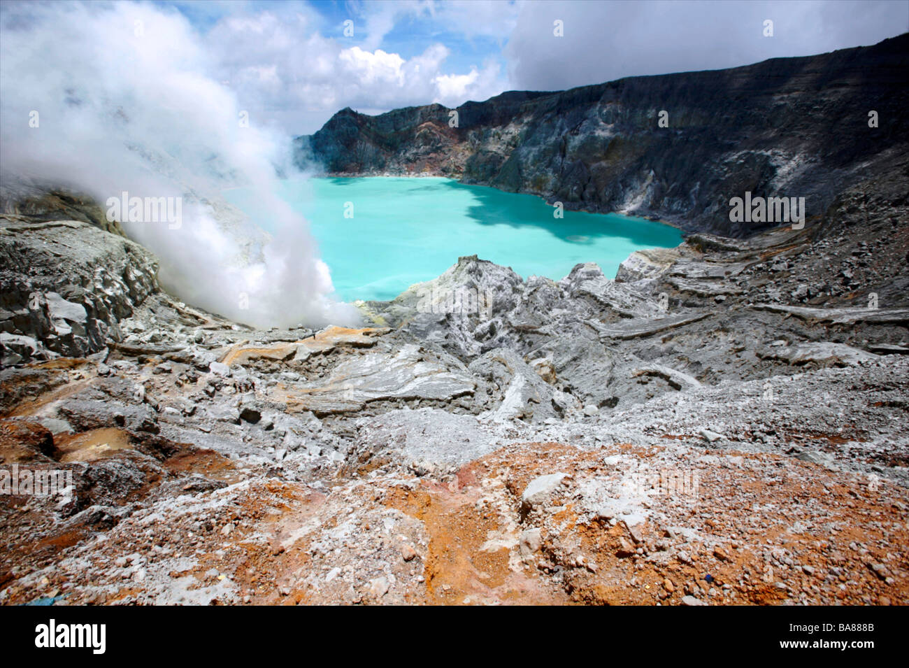 Indonesia, Java (island): sulfur mine of the Kawa Ijen volcano Stock ...