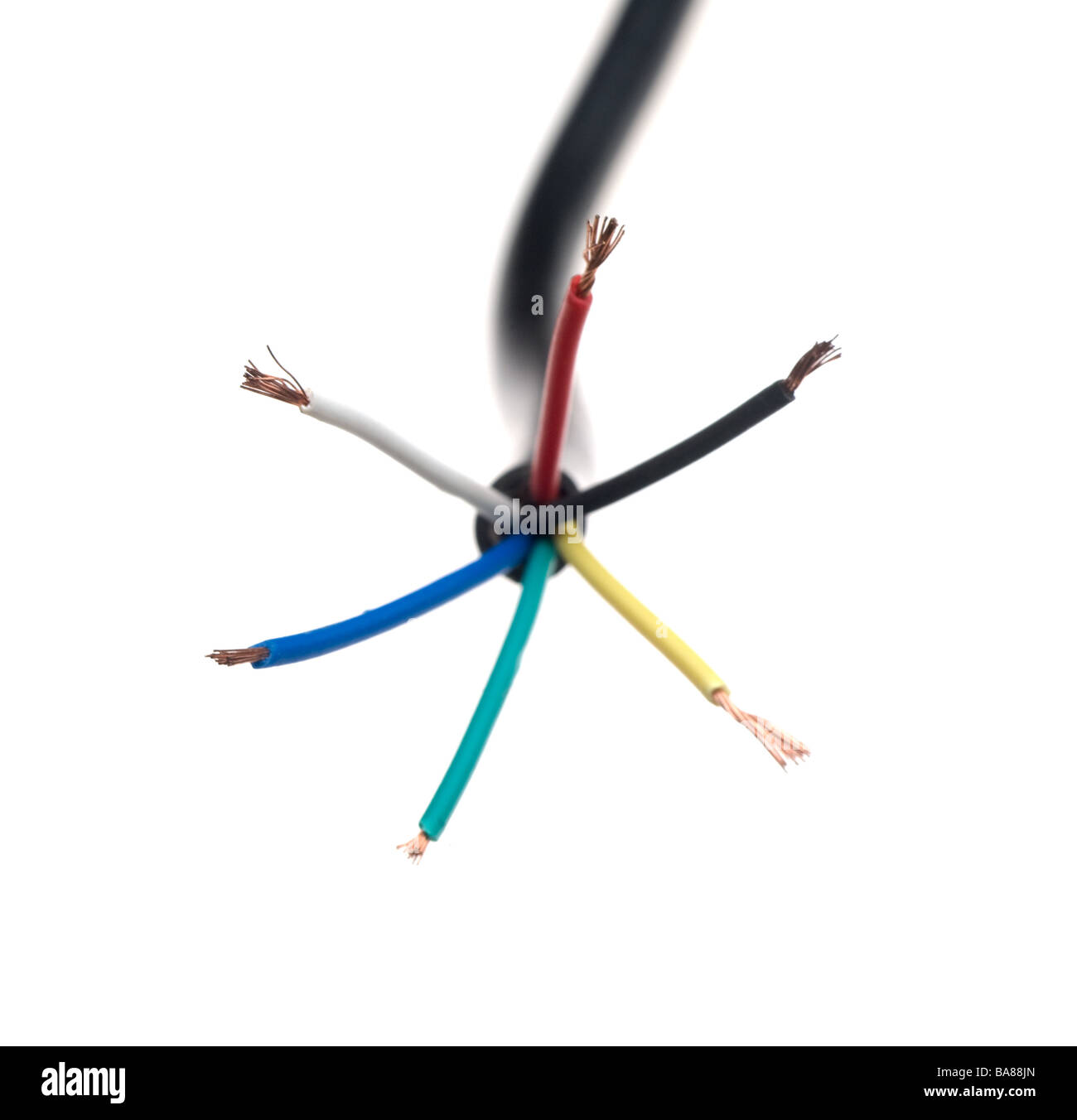 color coded electric wire over white background Stock Photo - Alamy