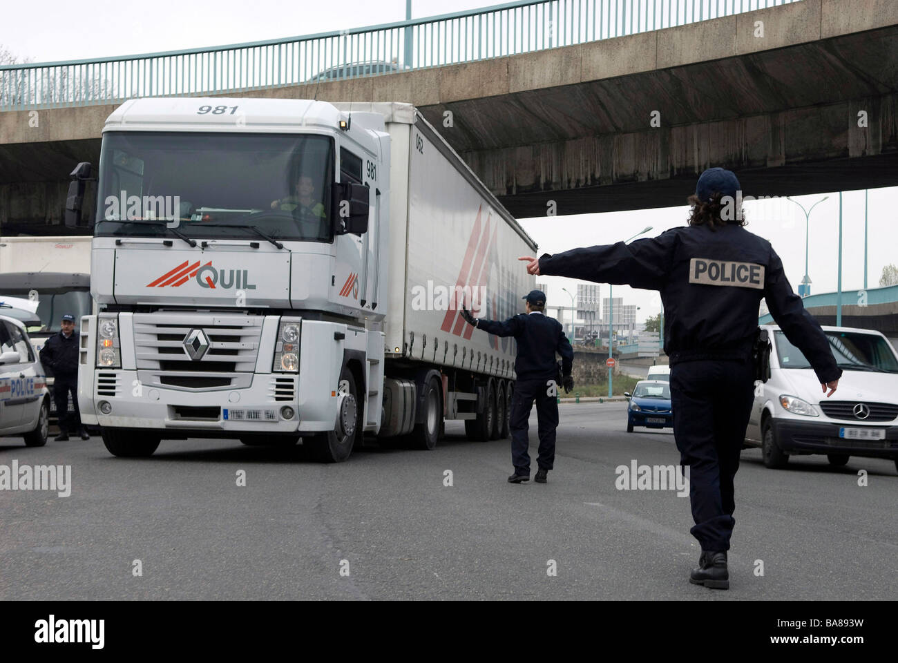 Police check for heavy trucks Stock Photo - Alamy