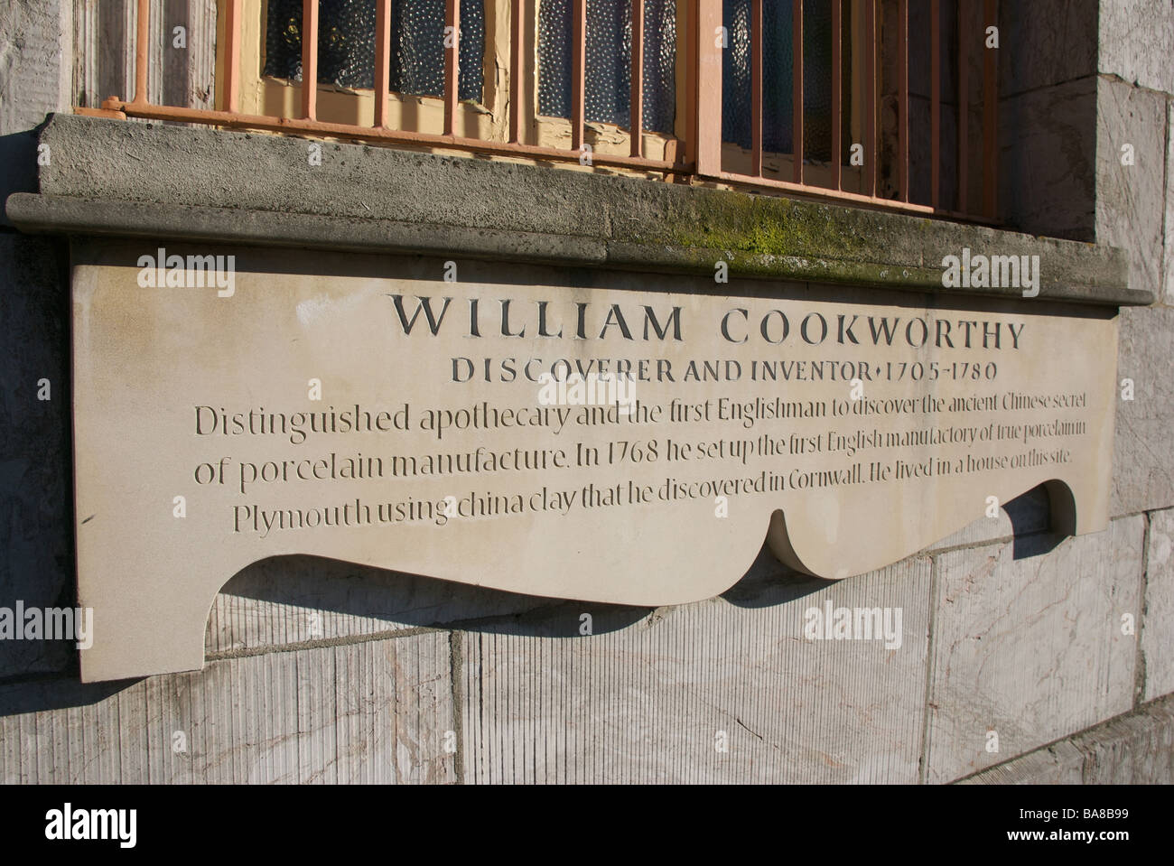 Stone tablet commemorating discoverer and inventor William Cookworthy ...