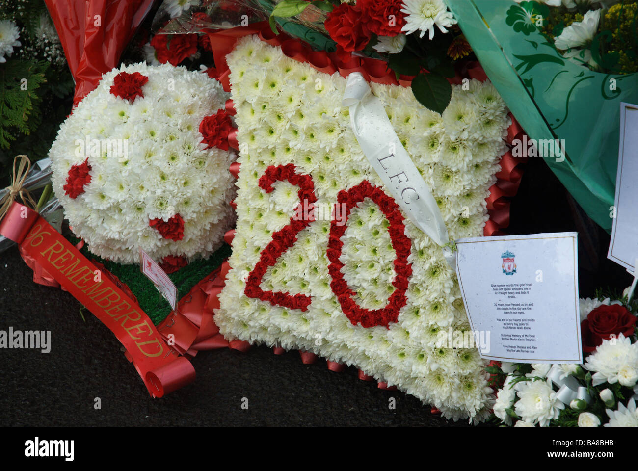 Flower wreath with the number 20 on it. Hillsborough memorial ceremony ...