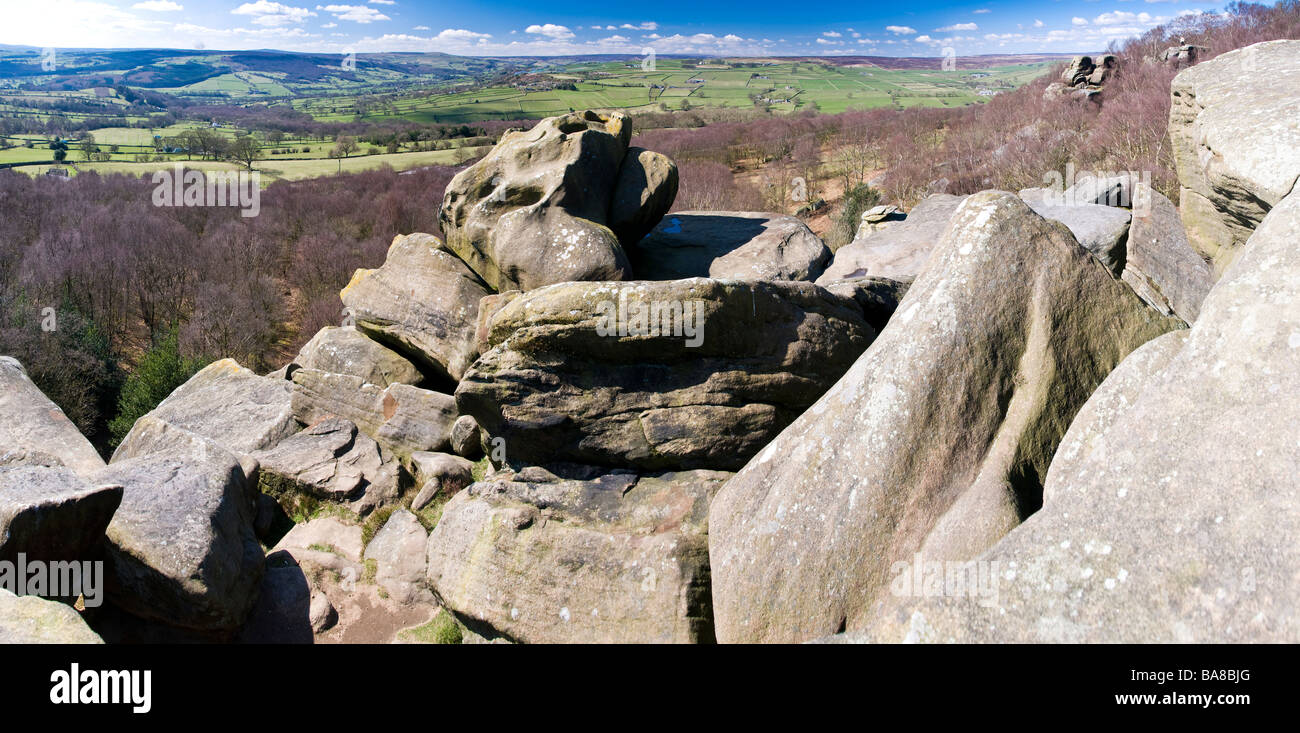 A panoramic view of the rock formations of Brimham Rocks North ...