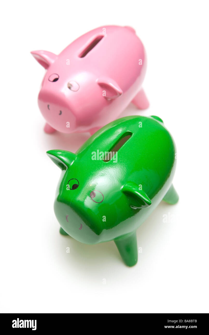 Piggy bank style money box es isolated on a white studio background ...