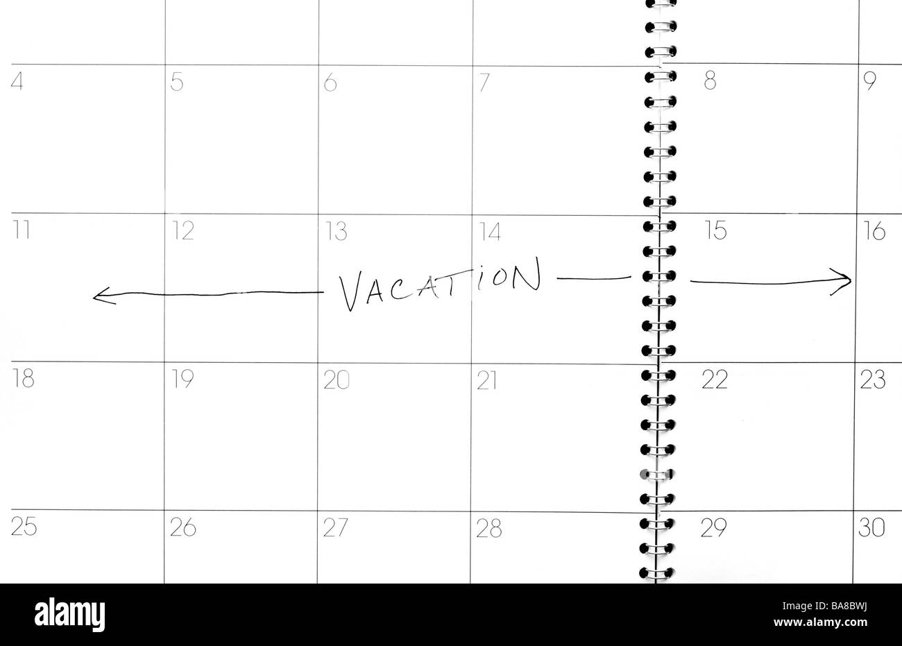 Calendar showing vacation time Stock Photo - Alamy