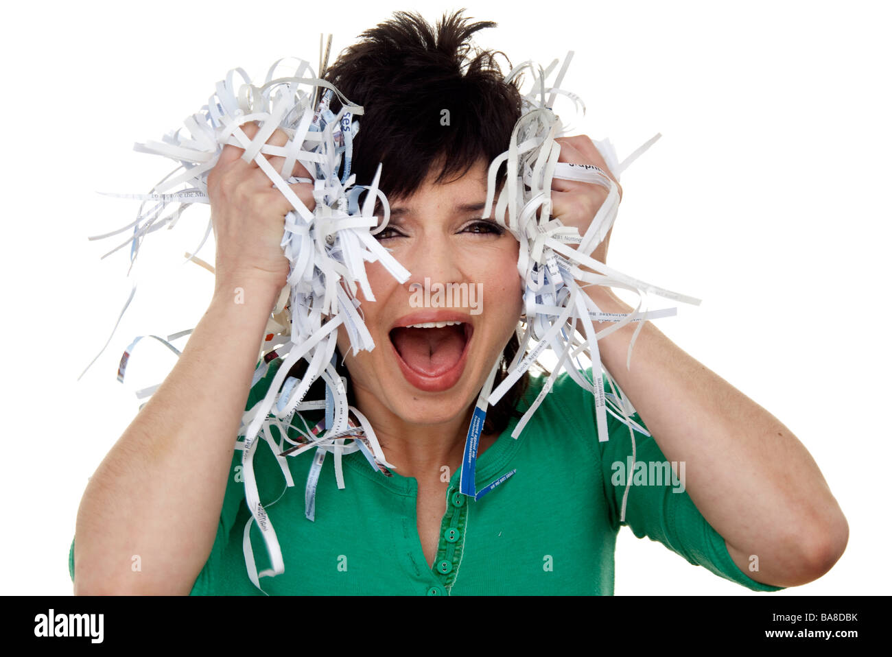 woman with shredded documents Stock Photo - Alamy