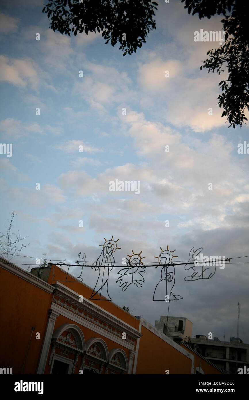 Mexico, Merida, Holiday decorations hang over the street Stock Photo ...