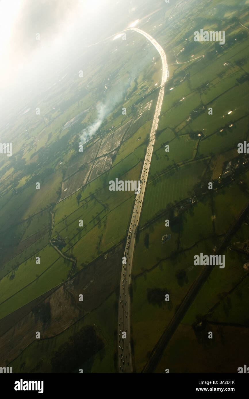 Aerial photograph of motorway near Manchester Lancashire England UK ...