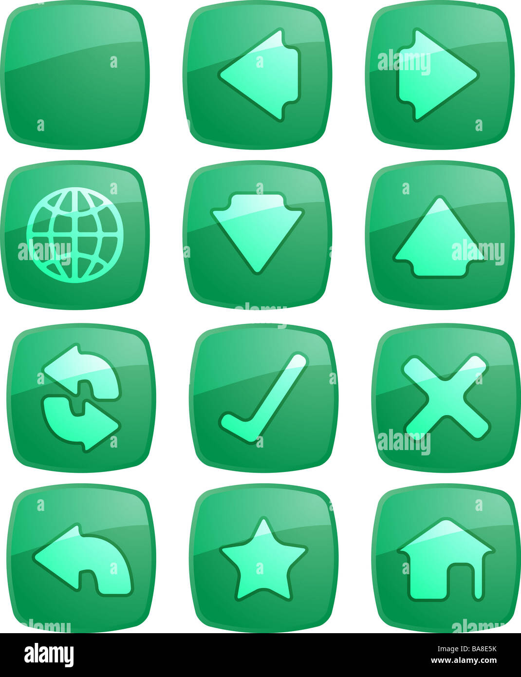 Basic navigation icon set glossy aqua look Stock Photo - Alamy