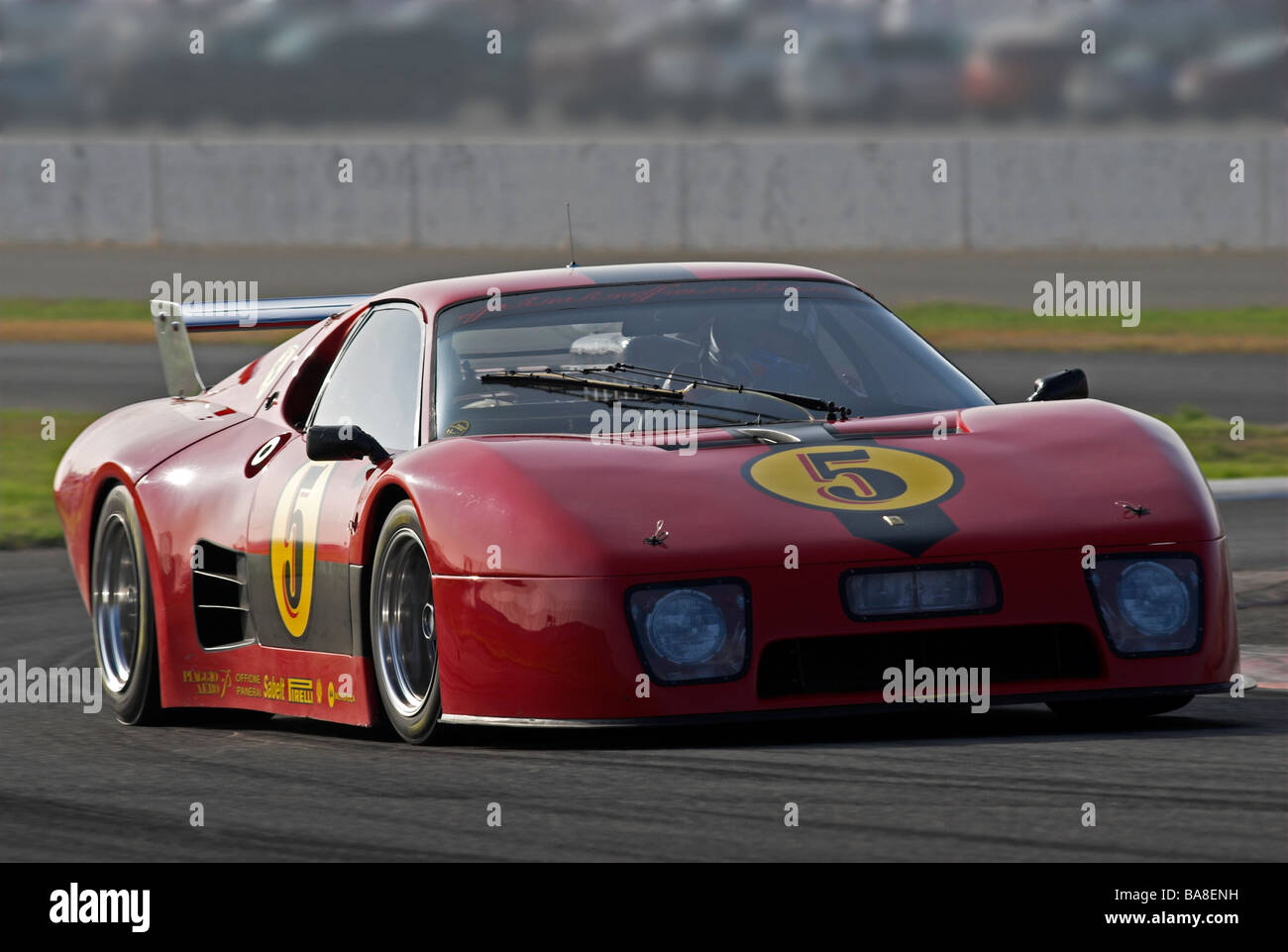 A 1980 Ferrari 512 BB/LM races at a Shell Historic Challenge Event ...