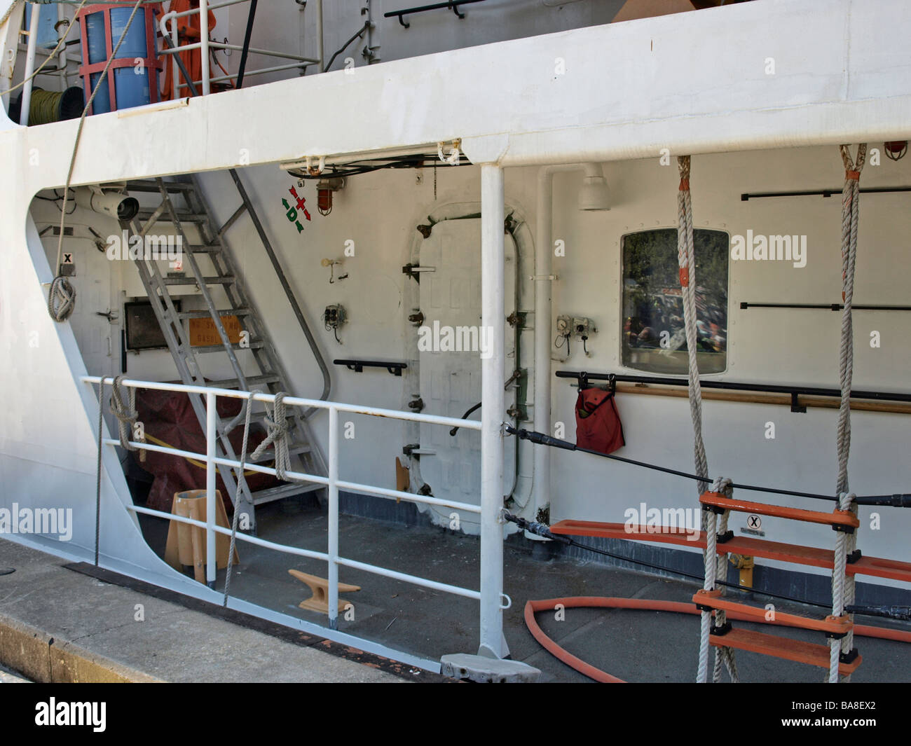 deck detail of coast guard cutter from side with ladders, airtight ...