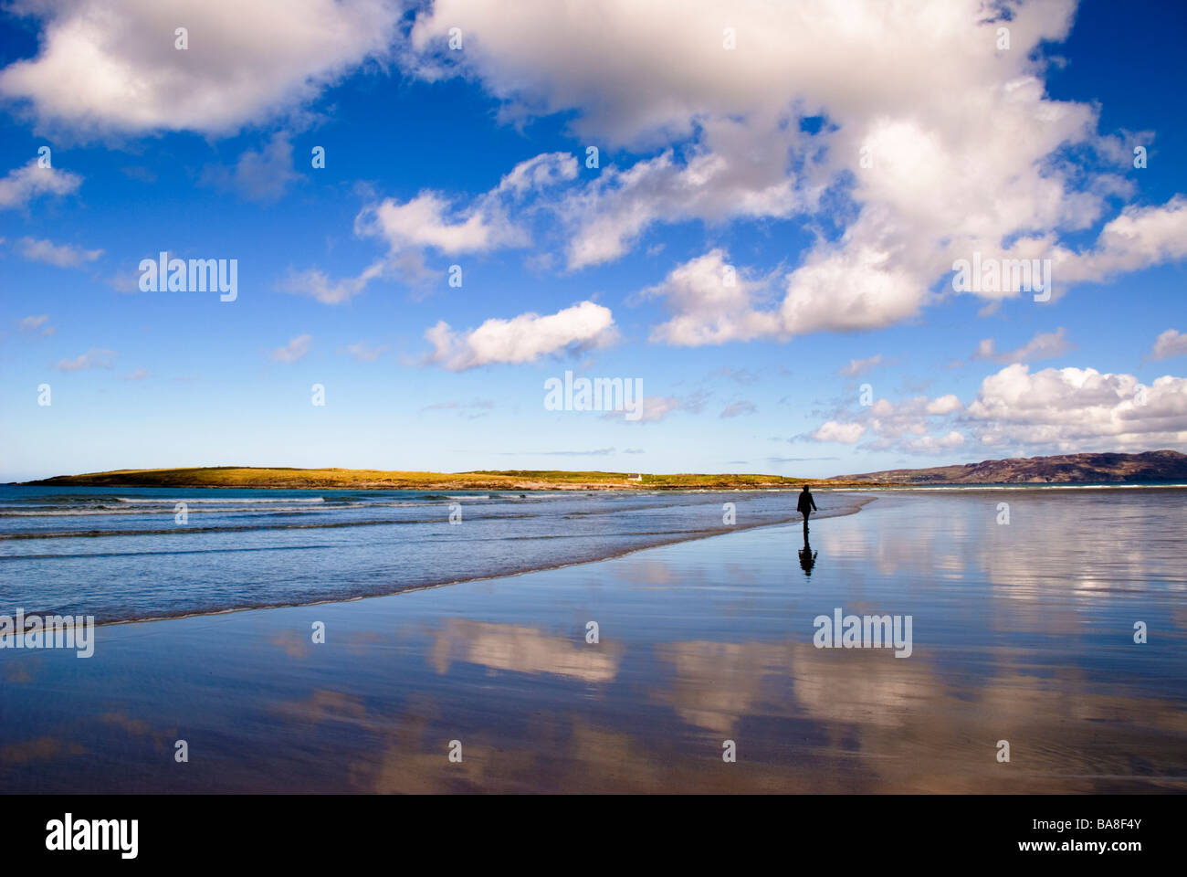 Narin Strand Ardara County Donegal Ireland Woman walks along a beach by ...