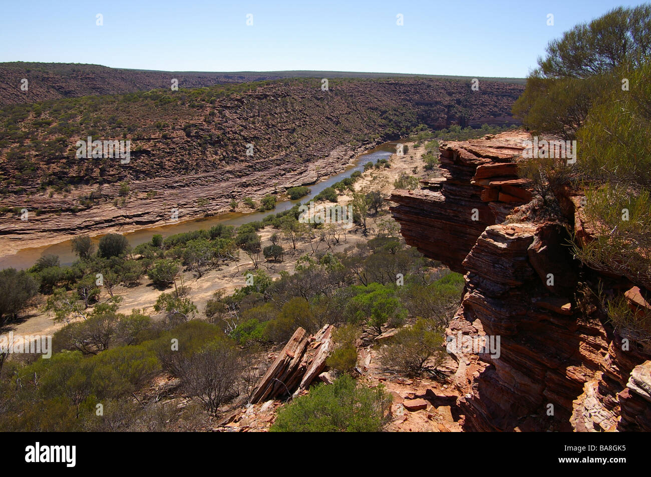 Kalbarri National Park rock piles frame the Murchison river in Western ...