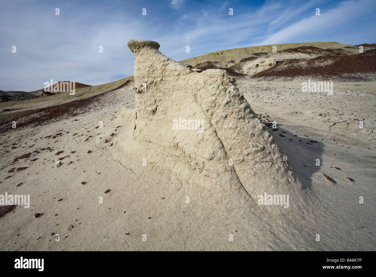An uplcose view of a small hoodoo formation in the Bisti Badlands ...