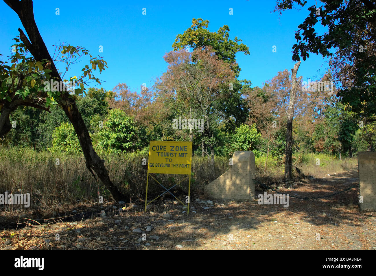 Core zone information sign "Tourist not to go beyound this point" in ...