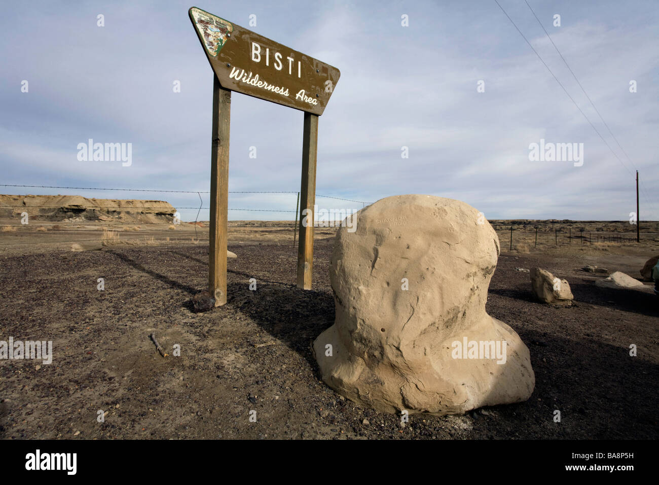 Entrance sign for the Bisti Badlands Wilderness in northwestern New ...