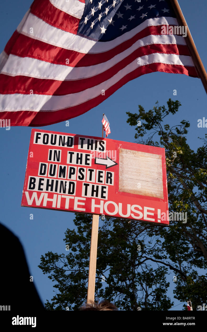 Political signs at San Jose Tea Party ralley Stock Photo - Alamy