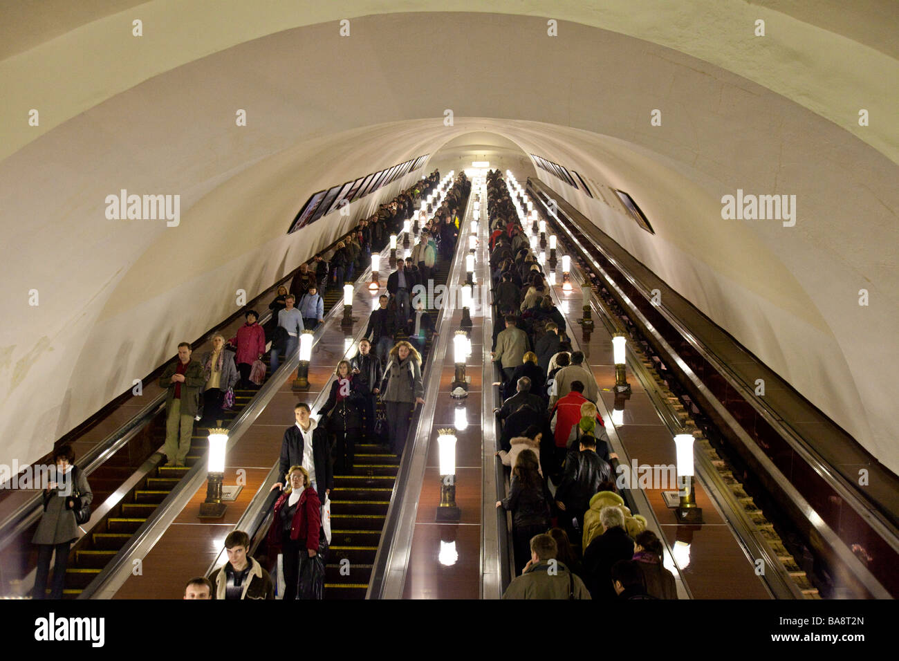 MOving stairs in Moscow metro, Russia Stock Photo - Alamy