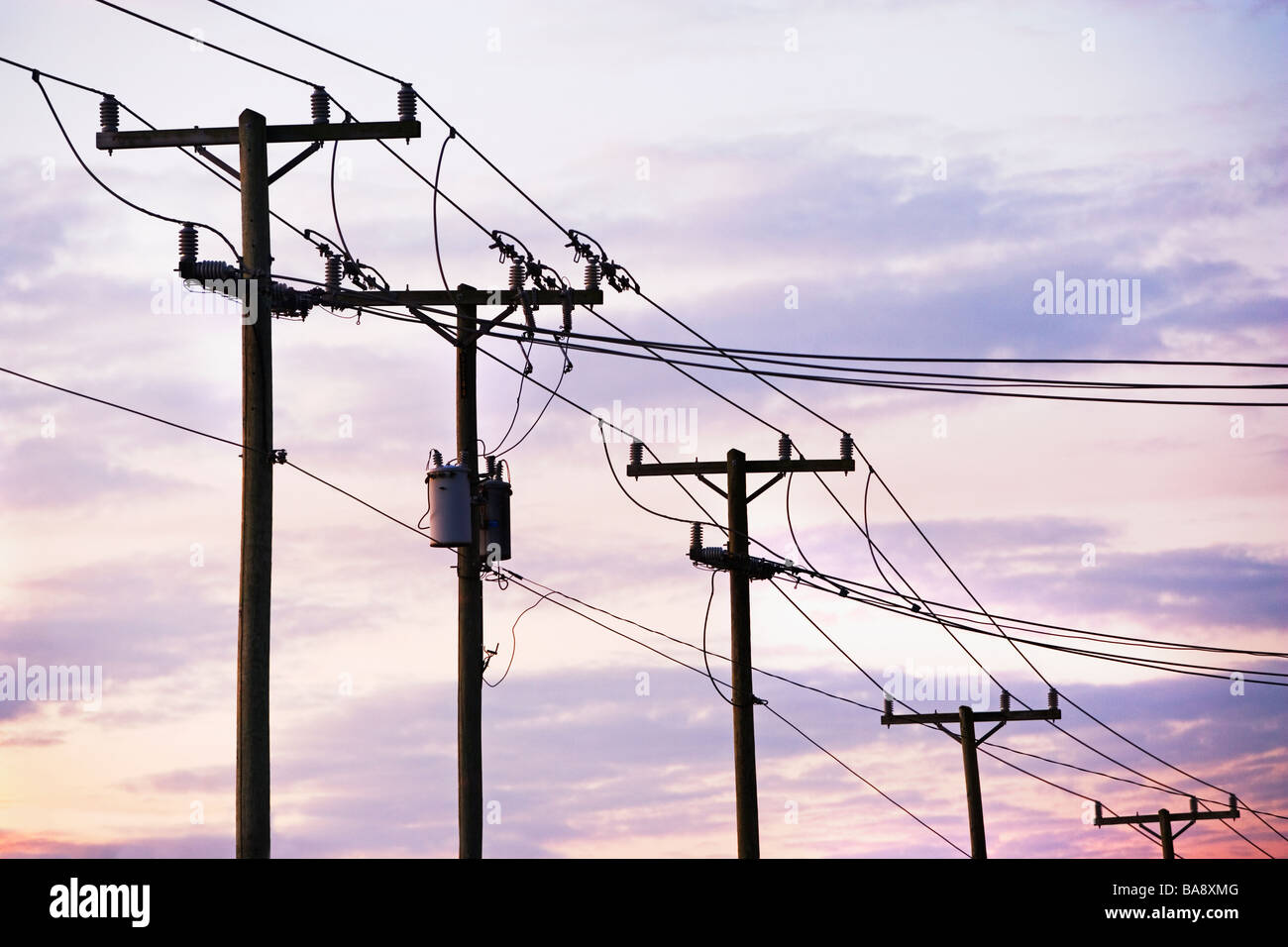 Communication towers and power line Stock Photo - Alamy