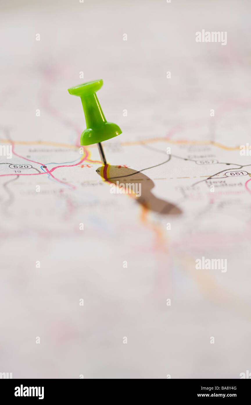 Close up of pin on map location Stock Photo - Alamy