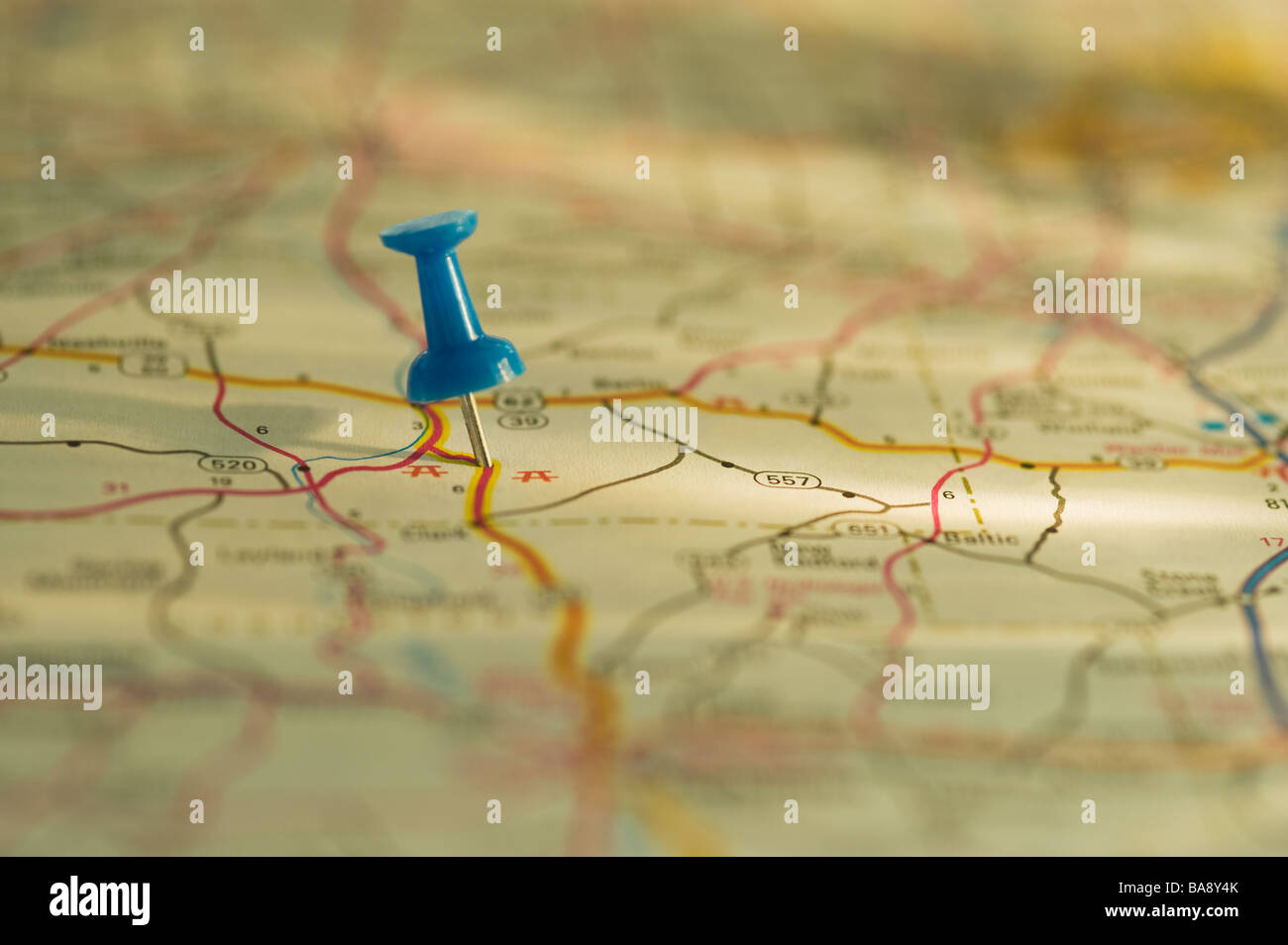 Close up of pin on map location Stock Photo - Alamy