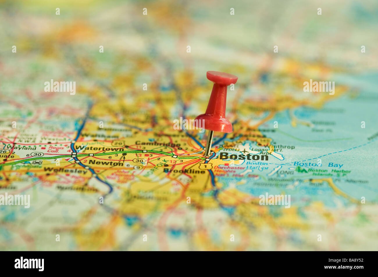 Close up of pin on map location Stock Photo - Alamy