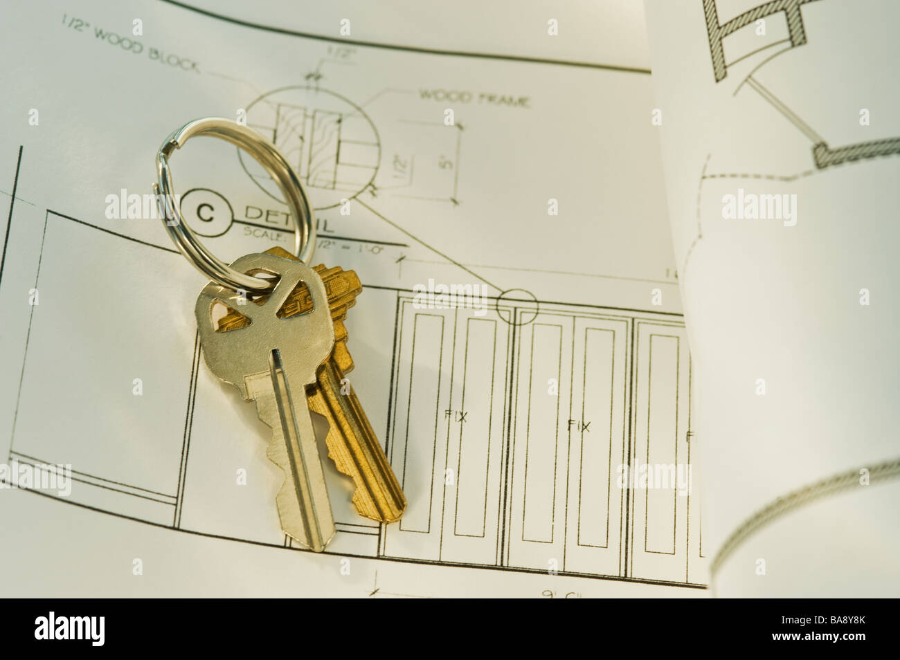 Keys on blueprints Stock Photo - Alamy