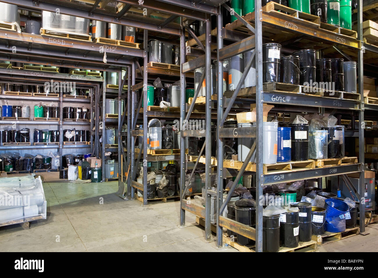 Cans on warehouse shelves Stock Photo - Alamy