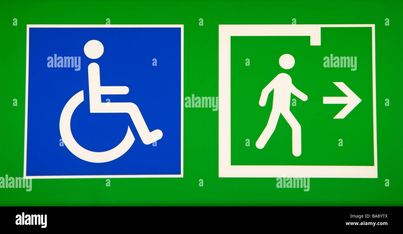 Wheel chair access and walkway signs Stock Photo - Alamy