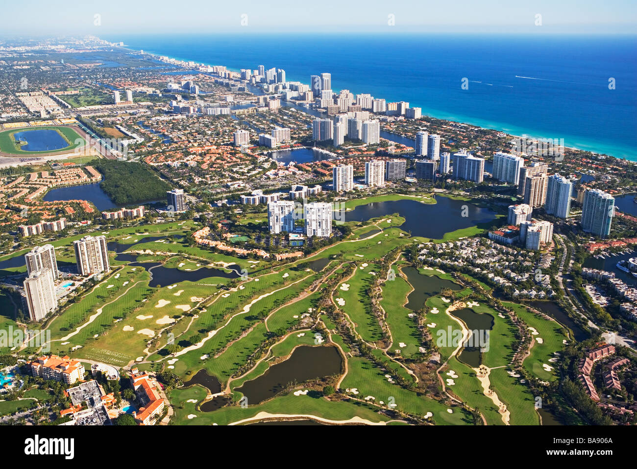 Aerial view of waterfront city Stock Photo - Alamy