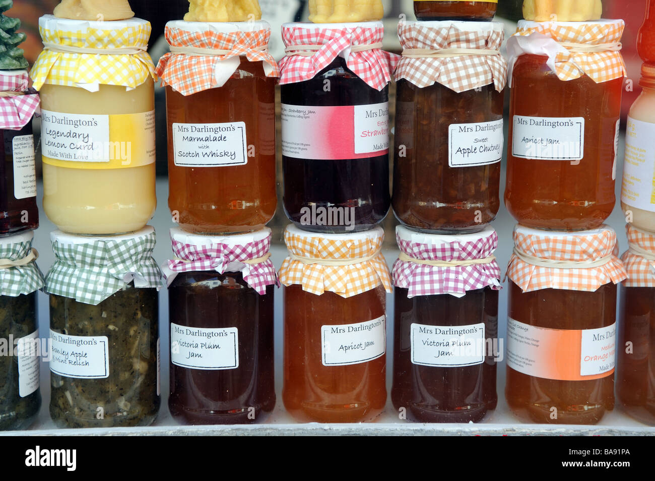 Jars in shop window at Staithes Stock Photo - Alamy
