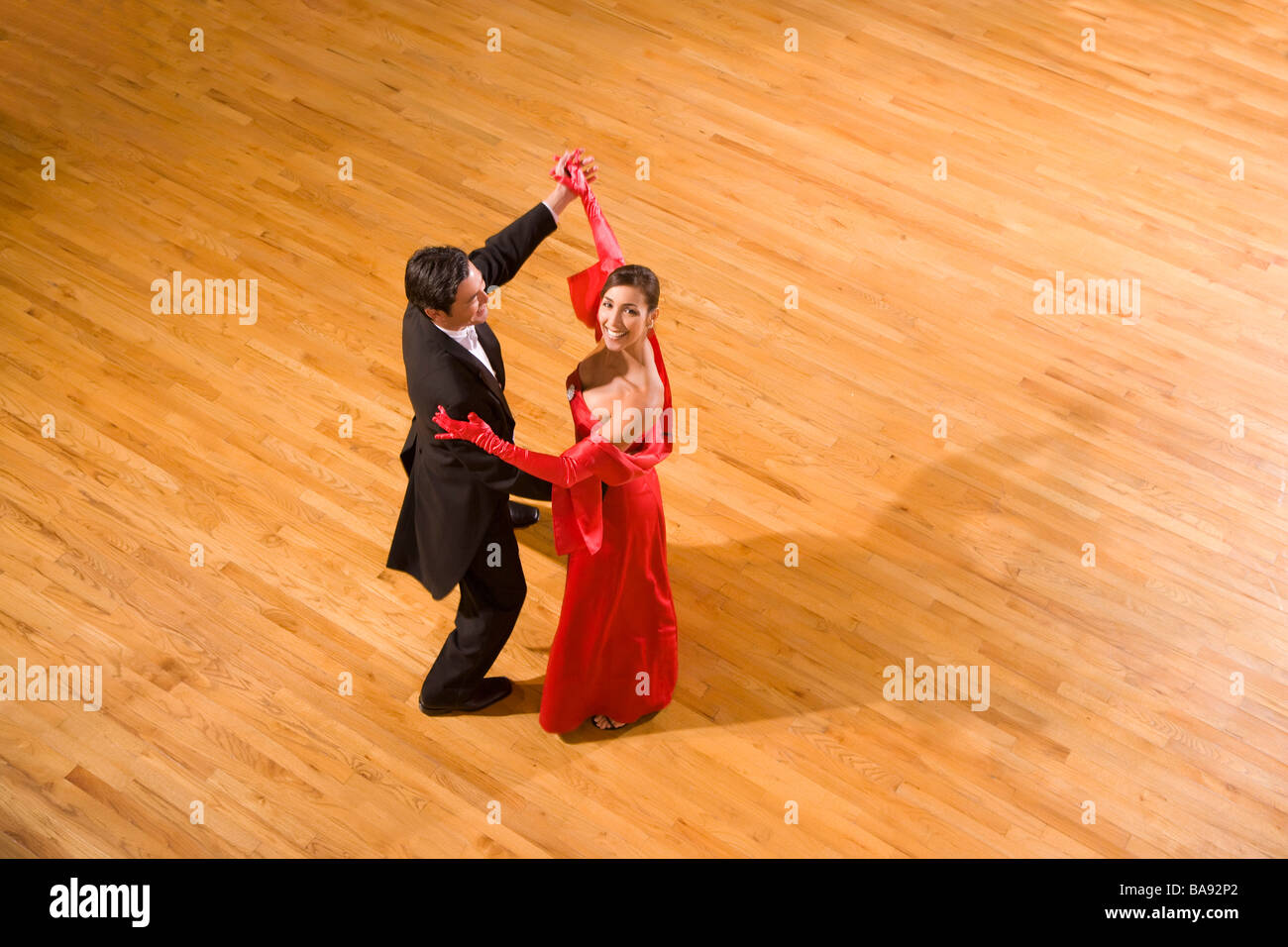 High angle view of elegant multi-racial couple ballroom dancing Stock ...