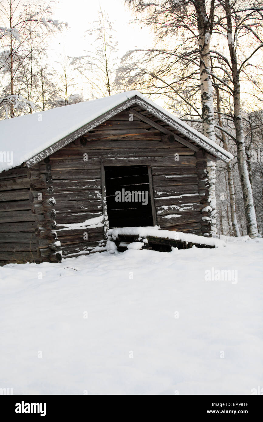 A barn made of timber Norrbotten Sweden Stock Photo - Alamy
