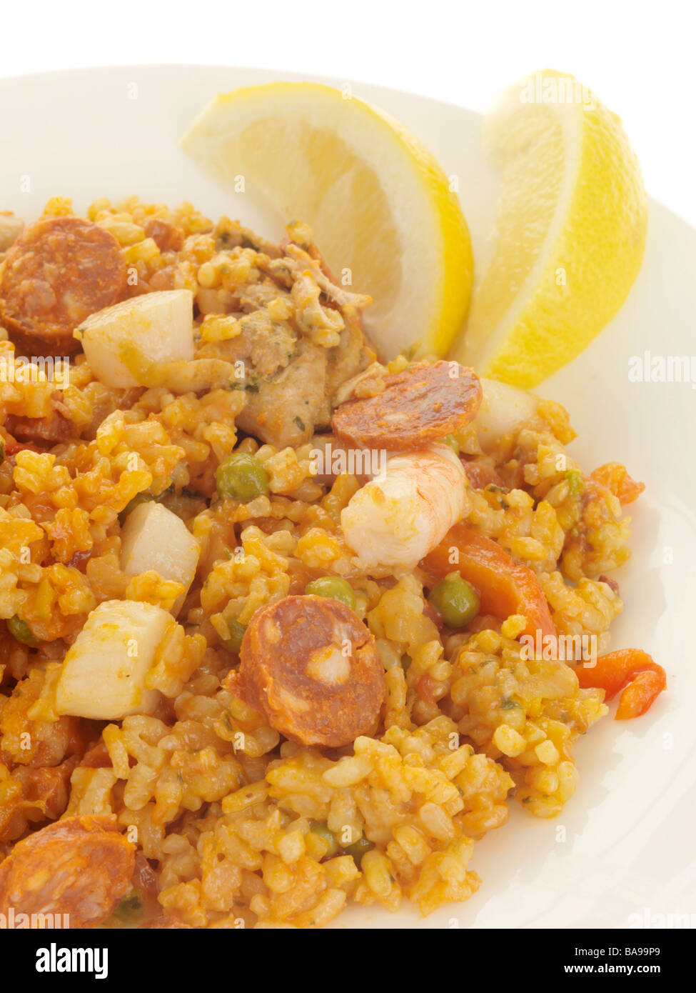Freshly Prepared Spanish Style Seafood Paella Meal Isolated Against A ...